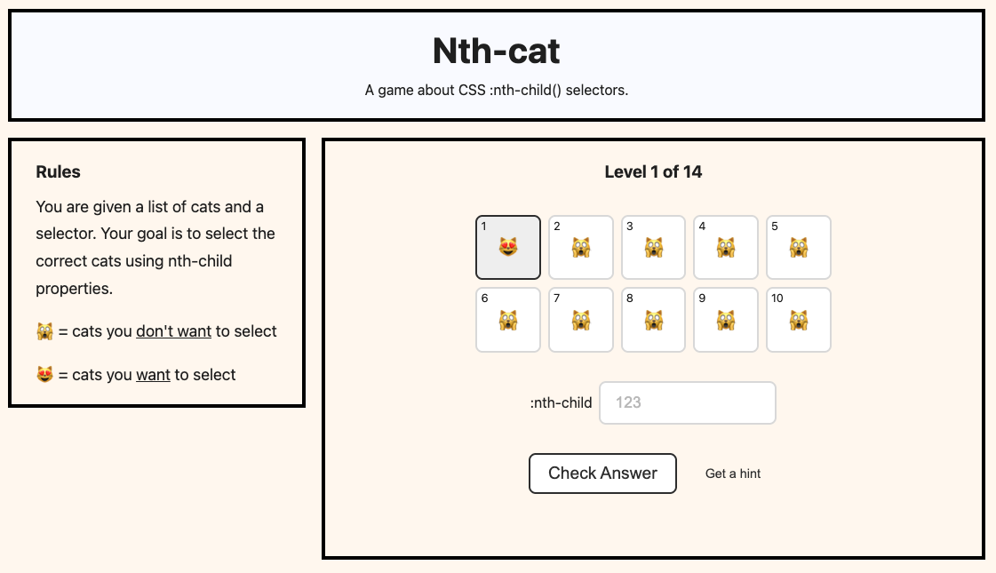 nth-cat - CSS nth-child Practice